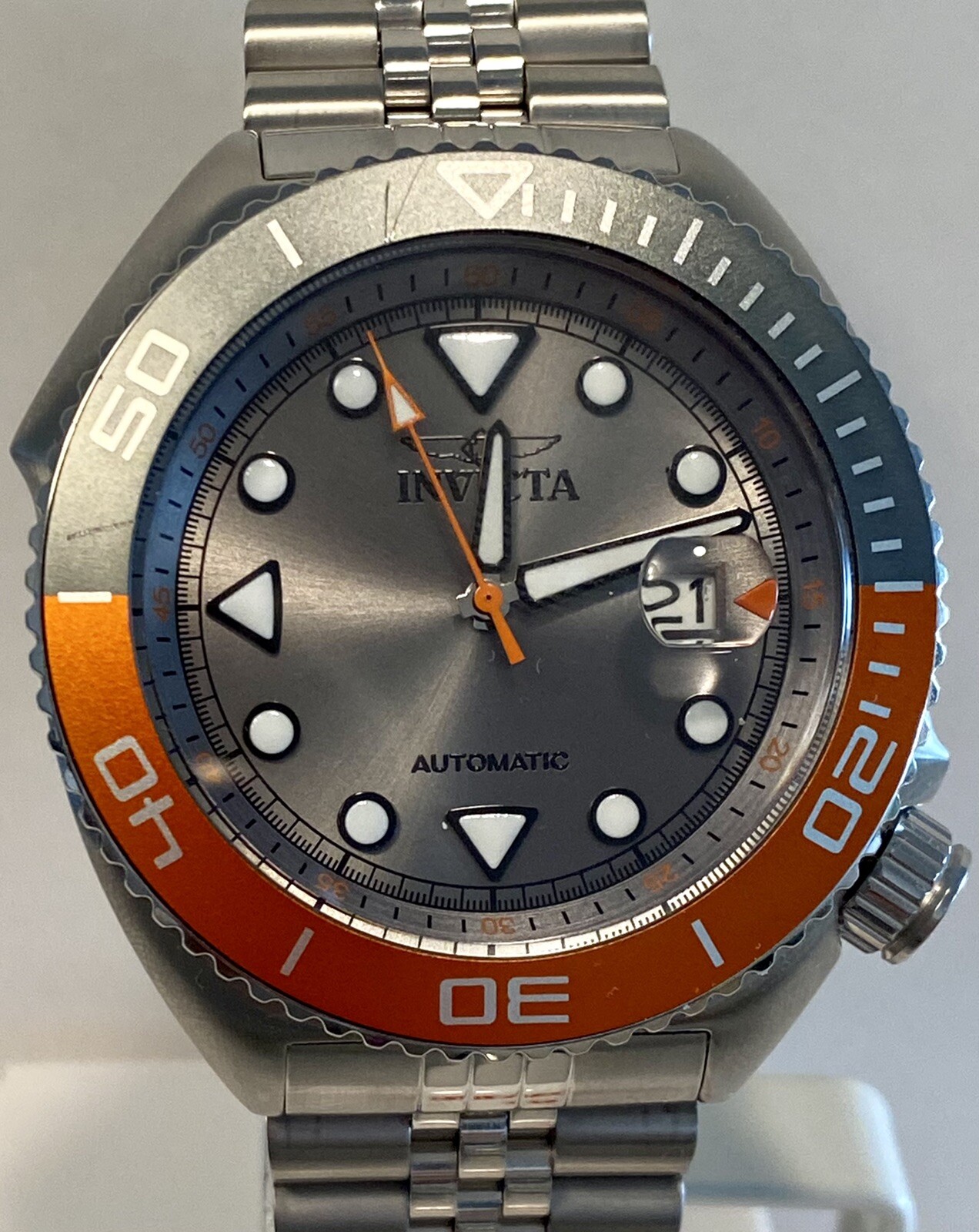 47mm Auto SEA WOLF Gray/Orange Bezel Silvertone Bracelet PRO DIVER ...