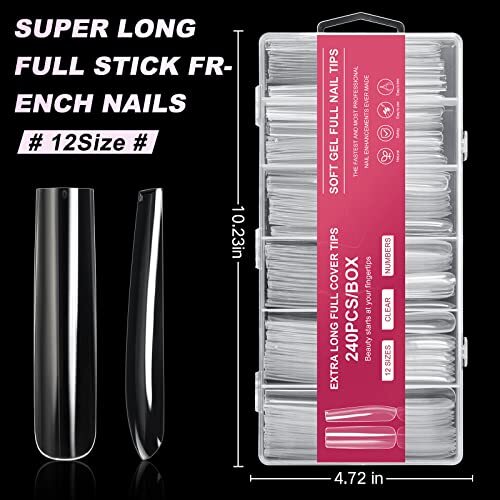 Extra Long Square Full Cover Nail Tips 240PCS XXXL Clear Full Cover ...