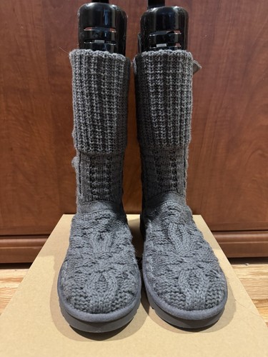 UGG Australia Women's Grey Cable Knit Leland 1000464 Fold Over Boots ...