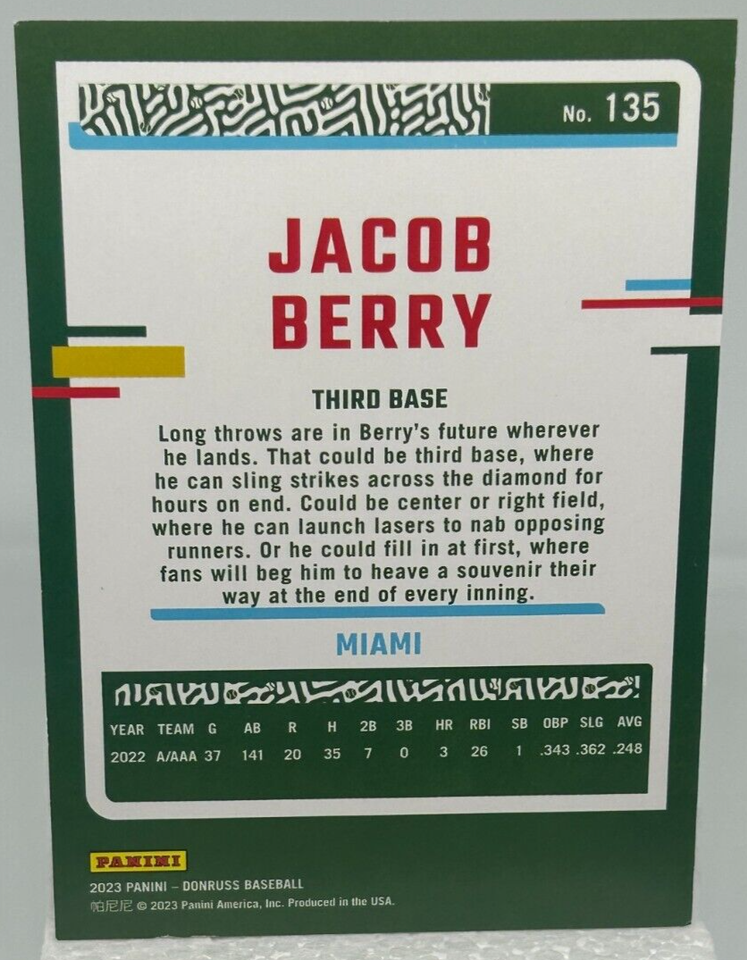 2023 Donruss #135 Jacob Berry Fire Emoji 40/75 Miami Marlins | eBay