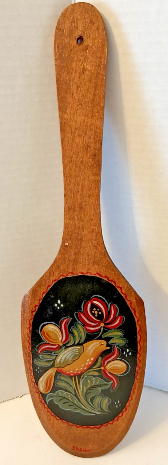 Vtg Rustic Hand Painted Pennsylvania Dutch Bird Hanging Wood Paddle ...