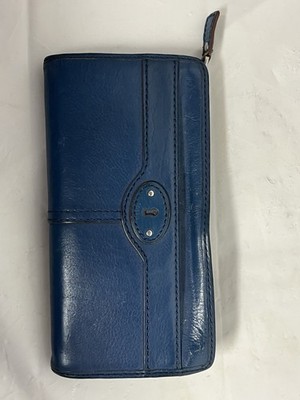 Fossil Blue Leather Women’s Wallet Clutch Organizer 8” Zipping Keyhole ...
