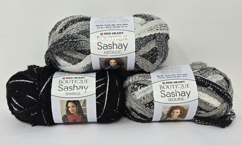 Yarn Red Heart Sashay Sequins Sparkle Metallic Black Gray -Panda ...