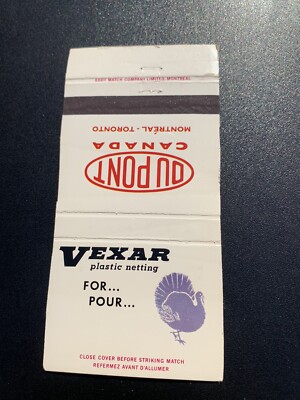 Matchbook Cover “DuPont Canada Vexar Plastic Turkey Netting” Montreal ...