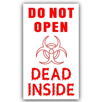 1 x Do Not Open Dead Inside External Stickers Show Walking Horror ...