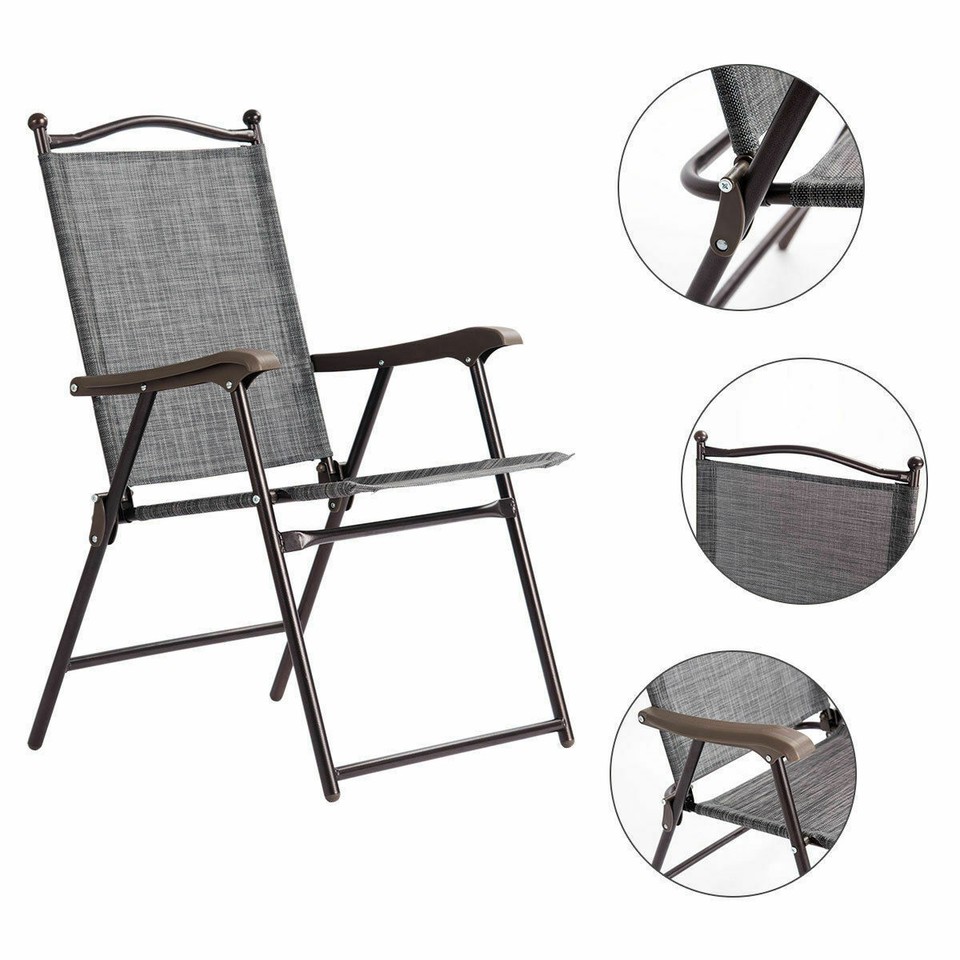 Set of 2 Patio Folding Sling Back Chairs Camping Deck Garden Pool Beach ...