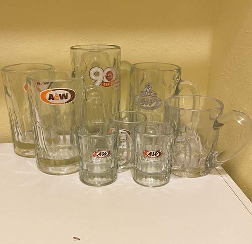Vintage A&W Root Beer Glass Lot Of 8 90th Anniversary Shot Glasses and ...