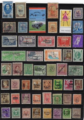 Old Original Collection 53 Different Worldwide Overprint Stamps 1920's ...