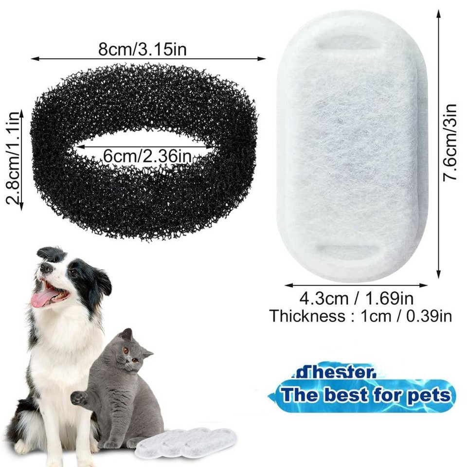 50x Cat Water Fountain Filters For 3.2/2L Pet Water Dispenser ...