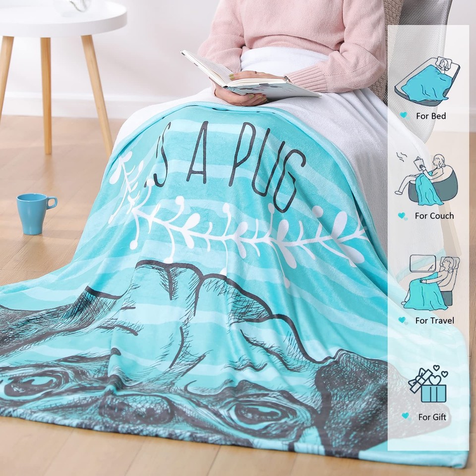Love Pug Blanket, Cute Puppy Throw Blanket Super Soft Pugs Animal ...