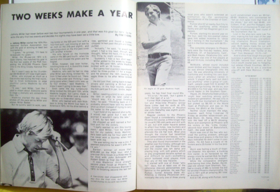 January 18, 1974 Golf World: JOHNNY MILLER Wins Phoenix Open | eBay UK