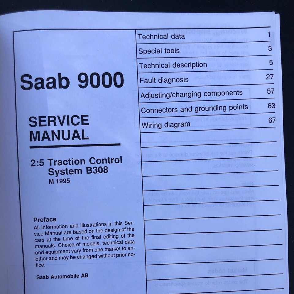 1995 Saab 9000 B308 Traction Control System Service Manual | eBay