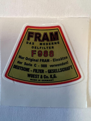 Autocollant Filtre À Huile FRAM F988 Compatible Avec Porsche 356 | eBay