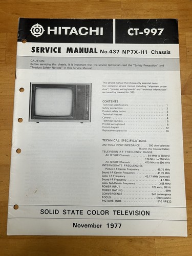 Hitachi CT-997 NP7X-H1 Chassis Color Television TV Service Manual ...