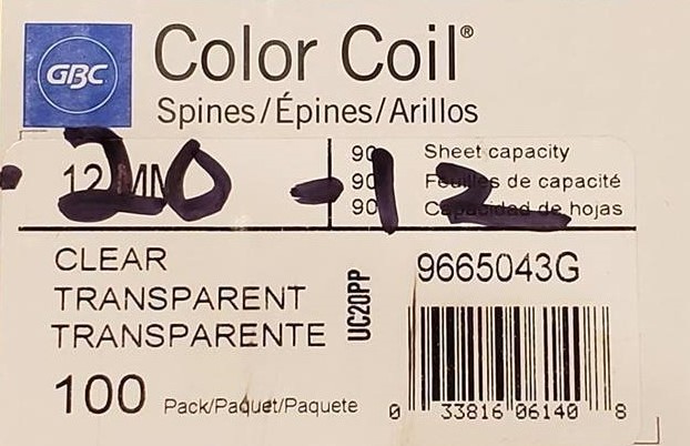 GBC - COLOR COIL SPINES " CLEAR " 6, 8, 10, 12, 14, 16, 18, 20, 22, 25 ...