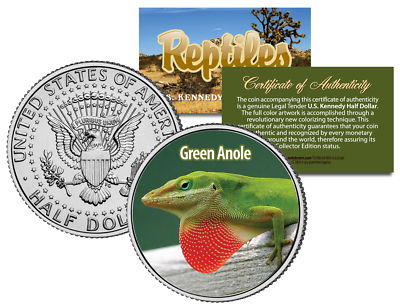 GREEN ANOLE * Reptiles * JFK Half Dollar U.S. Colorized Coin CAROLINA ...