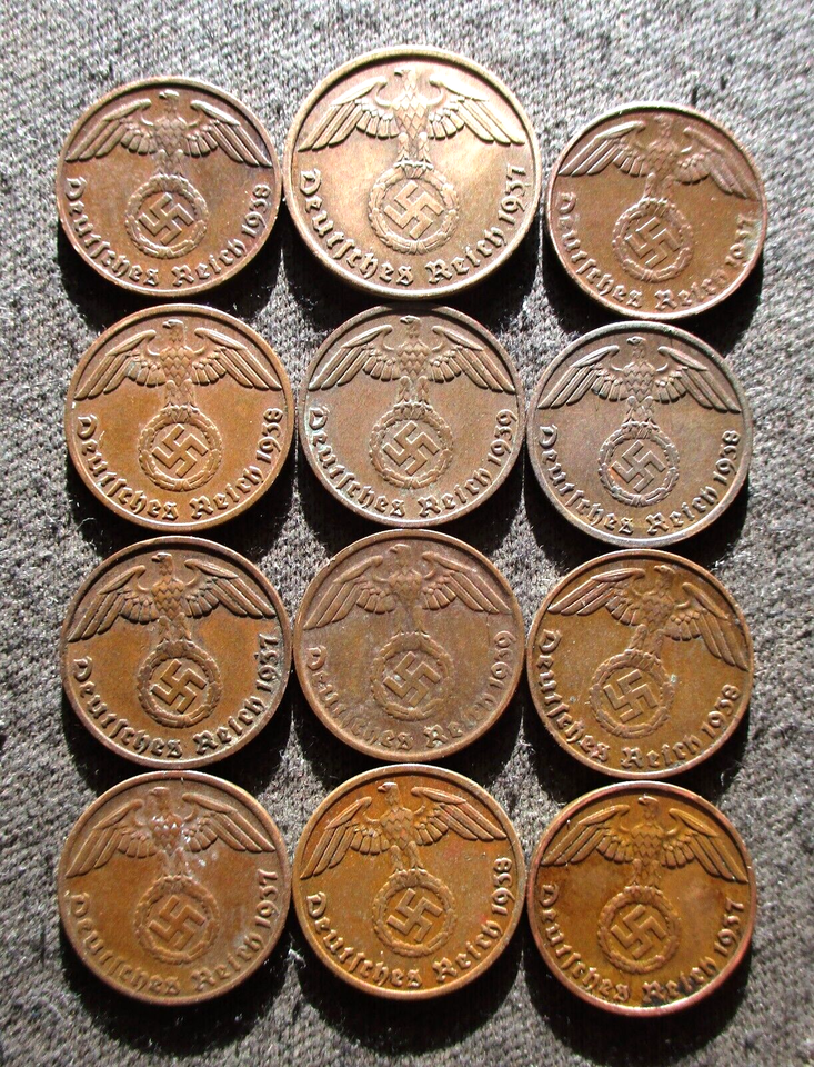 LOT OF AUTHENTIC OLD COINS OF THIRD REICH NAZI GERMANY (1937-1939 ...