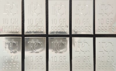 100 Grains .999 Silver Silver Bullion Silver Metal Bars 10 Pack Silver ...