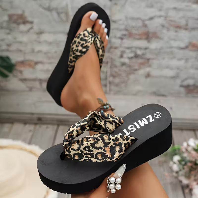 Women's Leopard Print Flip Flops, Platform Slip On size US 8 | eBay