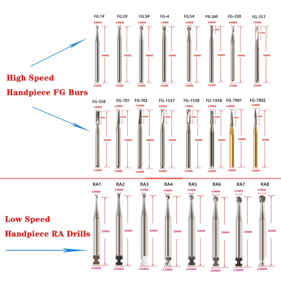 Dental Round Tungsten Carbide Steel Bur Burs Fit for High/Low Speed ...