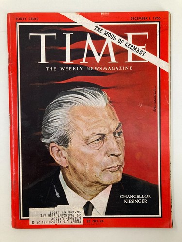 VTG Time Magazine December 9 1966 Vol 88 #24 Chancelor Kiesinger of ...