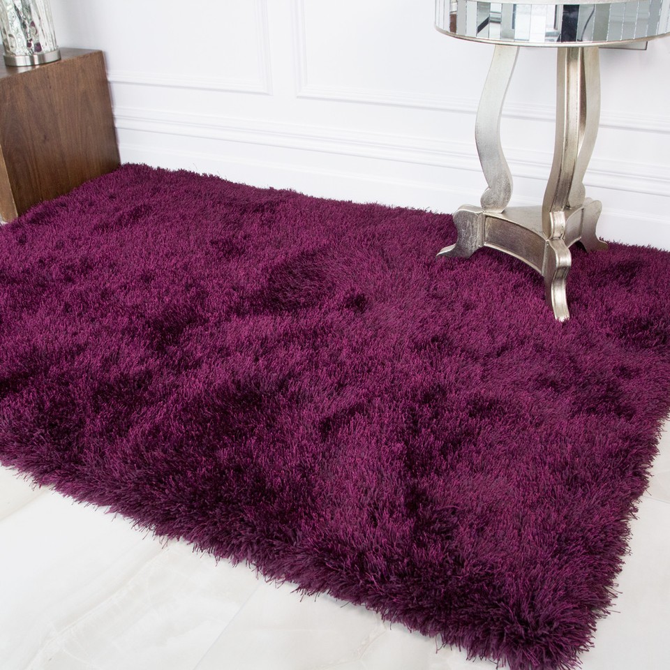 Cosy Thick Soft Purple Shaggy Rug Fluffy Mauve Violet Non Shed Living ...