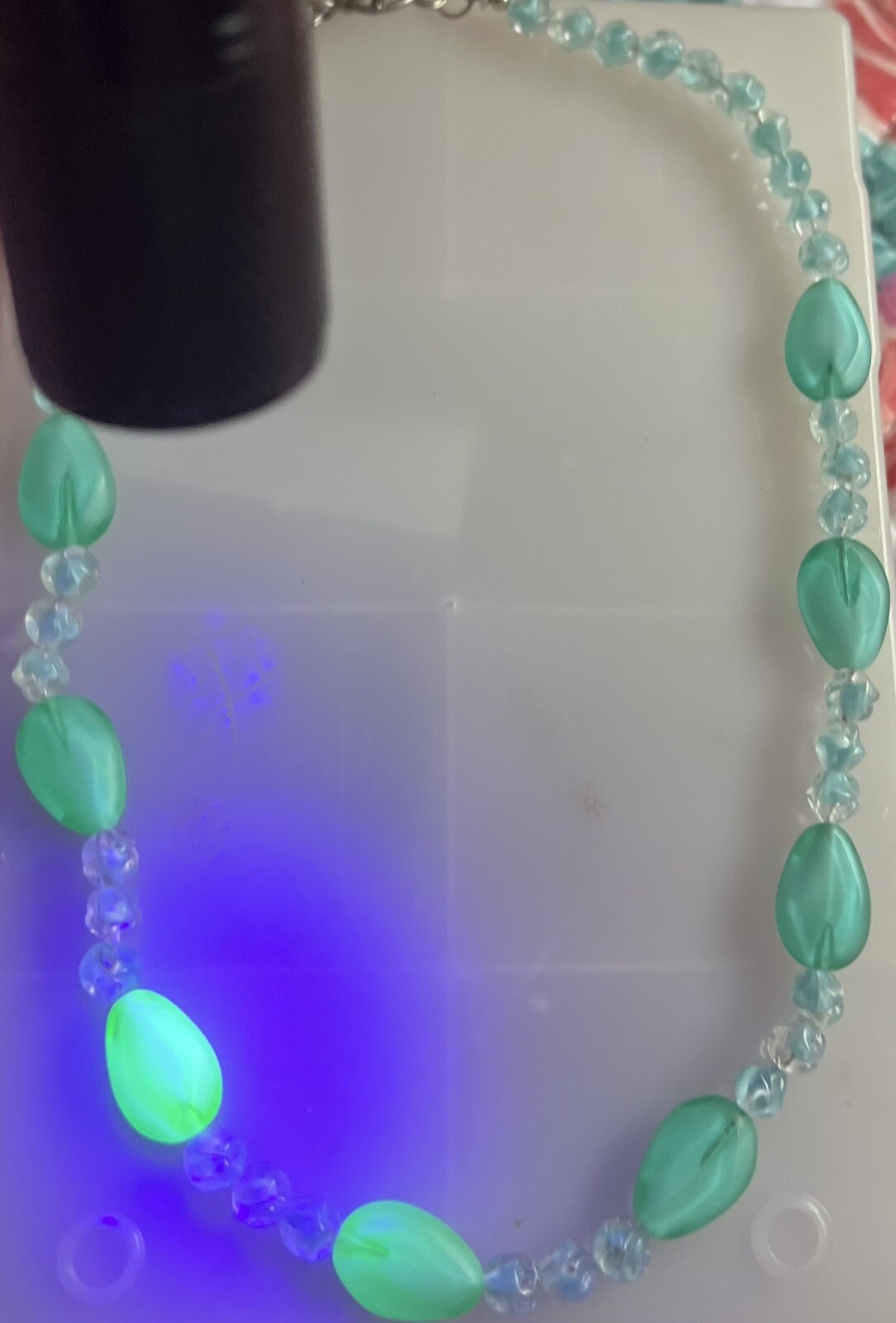 Very Vintage Glass Uranium & Blue Bead Necklace - Gem