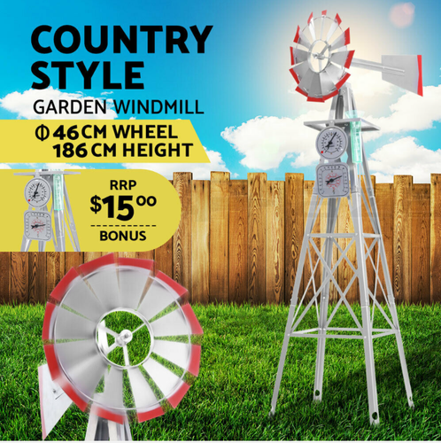 6FT 186cm Windmill Wind Powered Weather Station Windmill Metal Frame ...