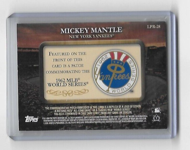 2009 TOPPS COMMERATIVE PATCH * MICKEY MANTLE * Card # LPR-28* 1962 W.S ...