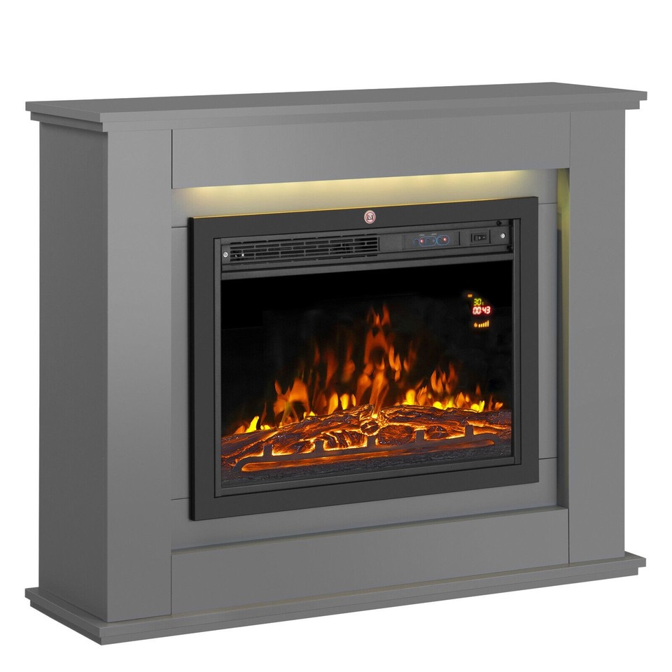 Electric Fireplace Remote Control LED Log Fire Complete Modern Mantle ...