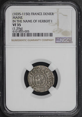 (1035-1150) France Maine Silver Denier In The Name Of Herbert I 1.29g ...