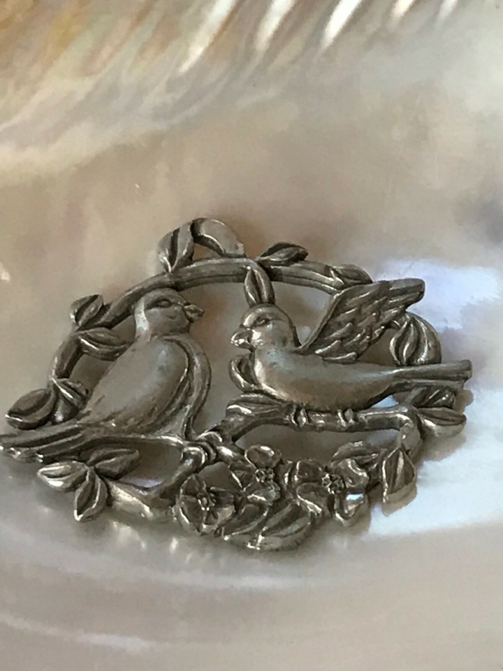 Estate Large Seagull Pewter Canada Signed Carved Two Birds and Dogwood ...