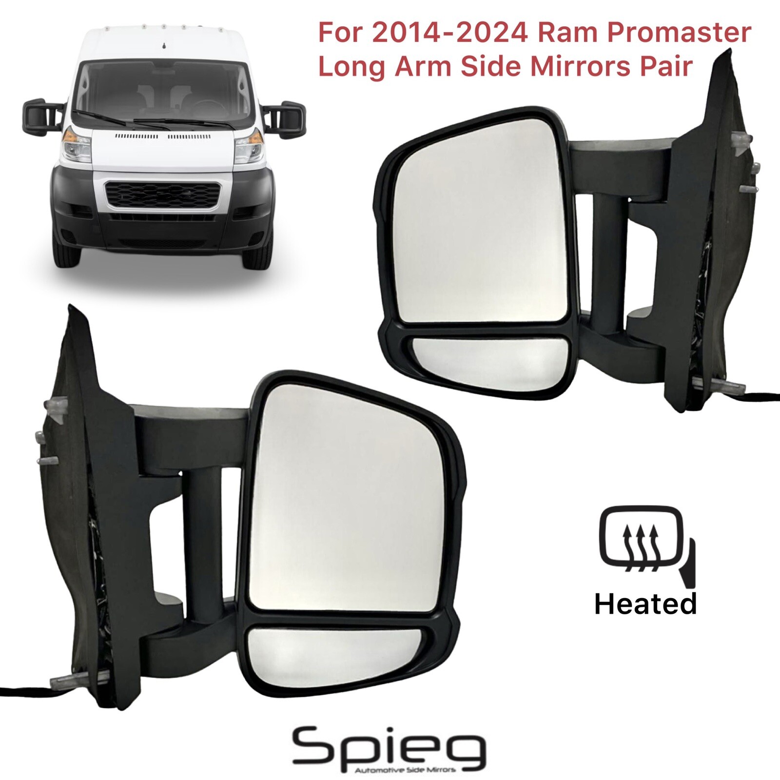 Pair Door Side Mirror for 2014-24 RAM Promaster 1500 2500 3500 Long Arm ...