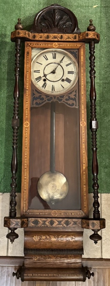 Antique Anglo American Regulator Wall Clock With Inlay- Caledonian ...