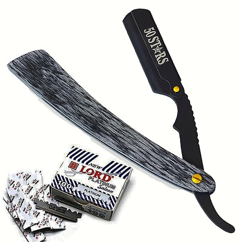 100 BLADES + CLASSIC WOODEN BARBER STRAIGHT RAZOR CUT THROAT SALON ...