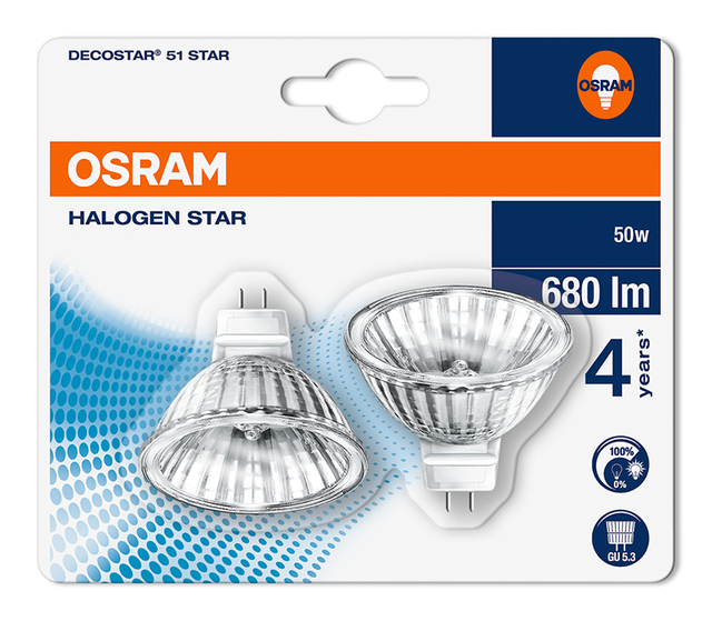 OSRAM 44860 WFL Deco Star 51 Star 12 V Gu5.3 36 Degrees 20 W Packof 2 ...