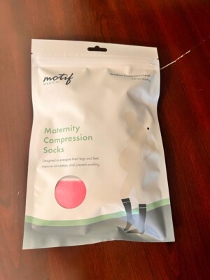 MOTIF maternity compression socks medium white-grey/pink stripe | eBay