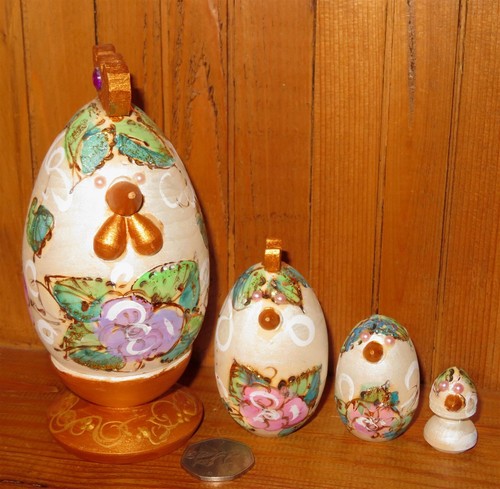 Pyrography Doll Rooster Chicken Baby Chick Russian nesting dolls 4 hand ...