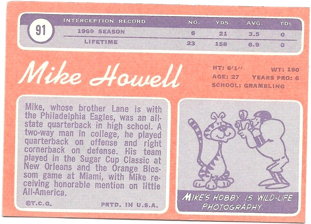 1970 Topps Mike Howell 91 Cleveland Browns Football | eBay
