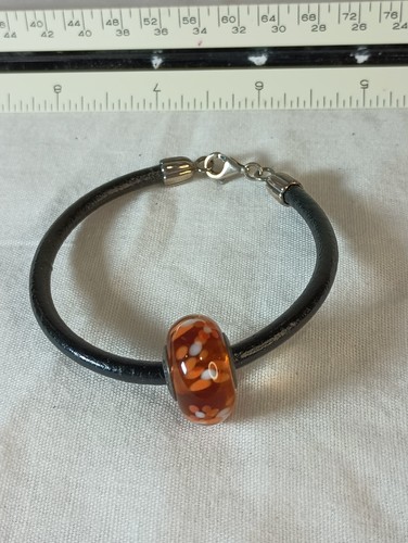 925 ALE Pandora Black Leather Bracelet Murano Glass Charm in Spotlight ...