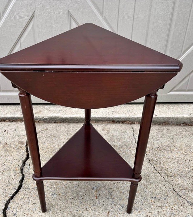 Vintage Bombay Company Triple Drop-Leaf Wooden Table Triangle or Round ...