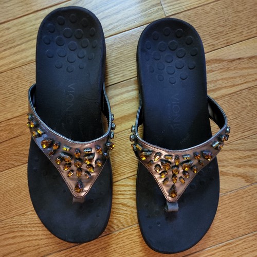 Women's Vionic Pearl Brown Jeweled Rhinestone Flip Flop Thong Sandals ...