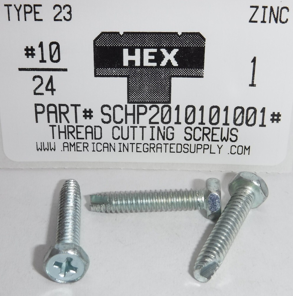 #10-24x1 Hex Head Phillips Thread Cutting Screws Type 23 Steel Zinc ...