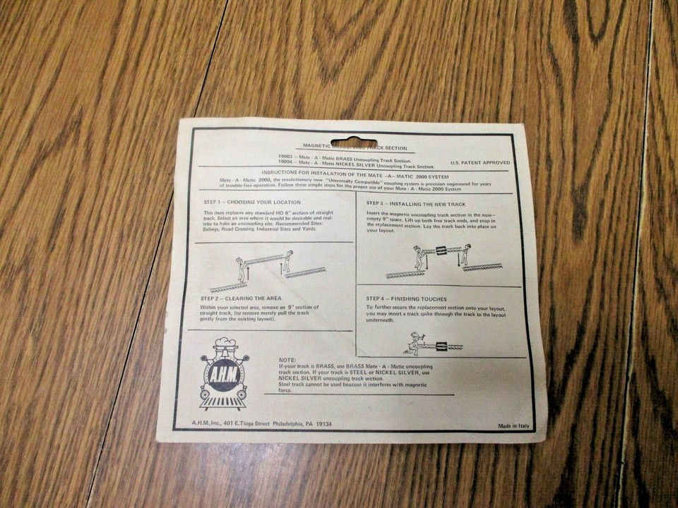 #19004 MAGNETIC UNCOUPLING TRACK SECTION NICKEL SILVER HO SCALE AHM ...