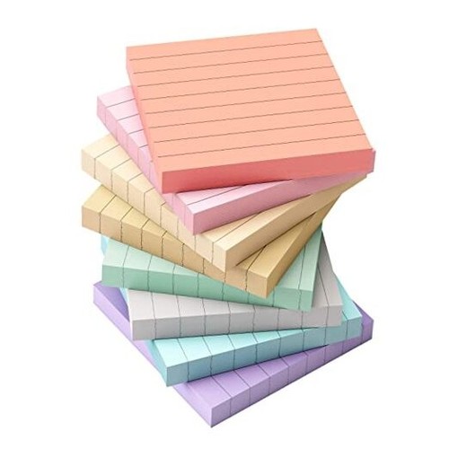 8 Pads Lined Pastel Sticky Notes, 3x3 Inches Self-Stick Note Pads, 100 ...
