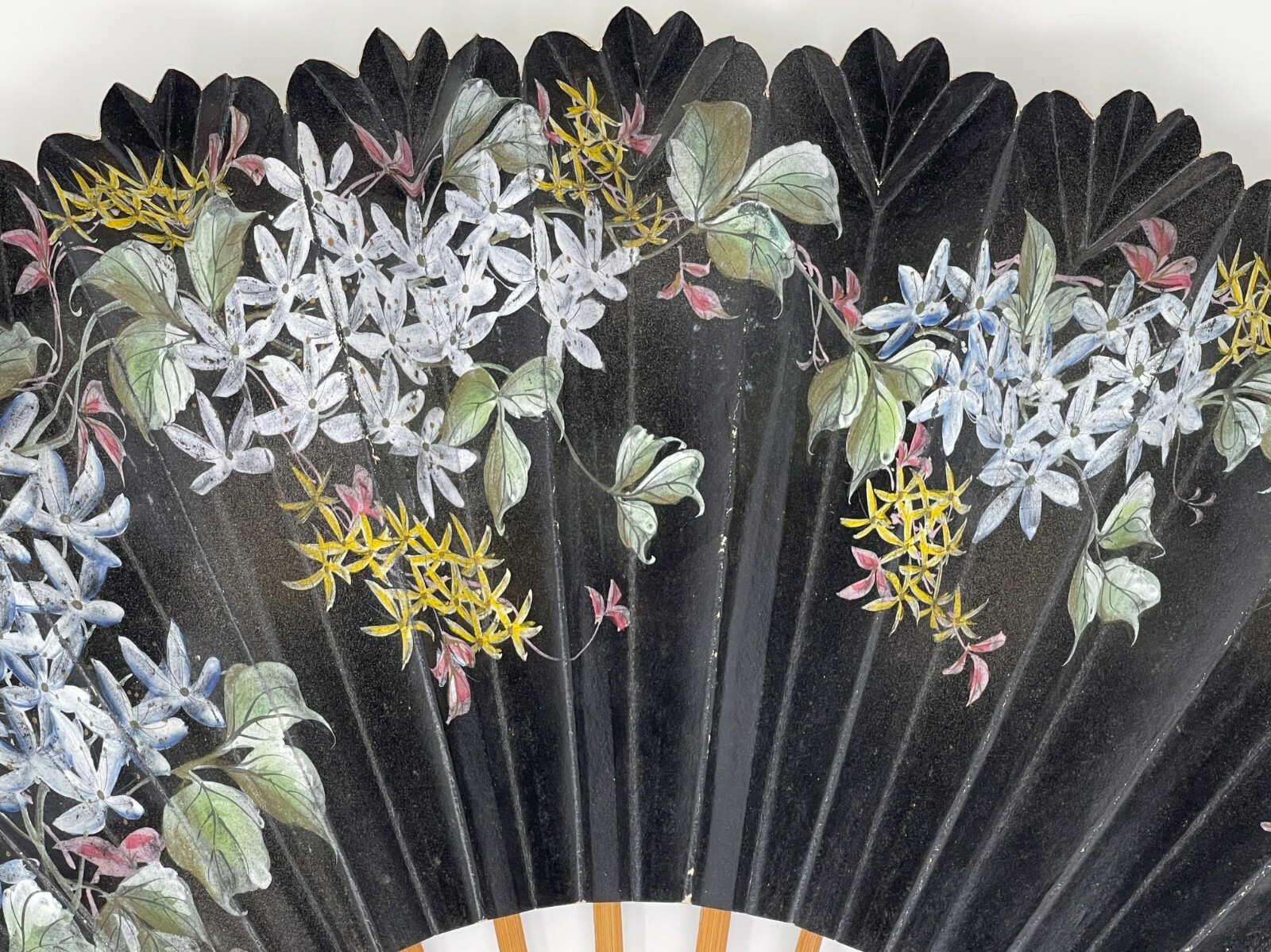 Antique! Japanese Style Paper w/ Wooden Spokes HAND FAN Beautiful ...