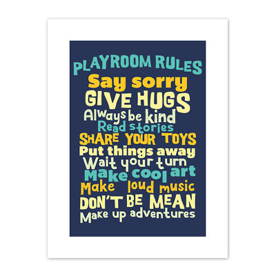 Kids Playroom Rules Fun Blue Canvas Wall Art Print | eBay Australia