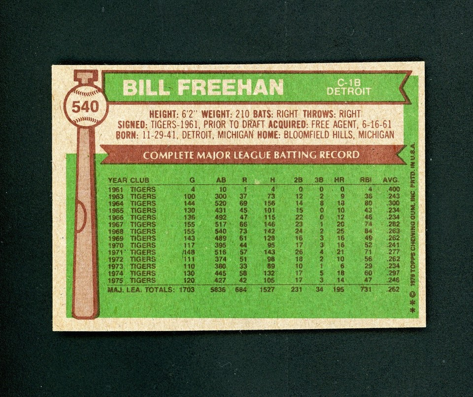 Bill Freehan 1976 Topps - Detroit Tigers #540 NM-MT | eBay