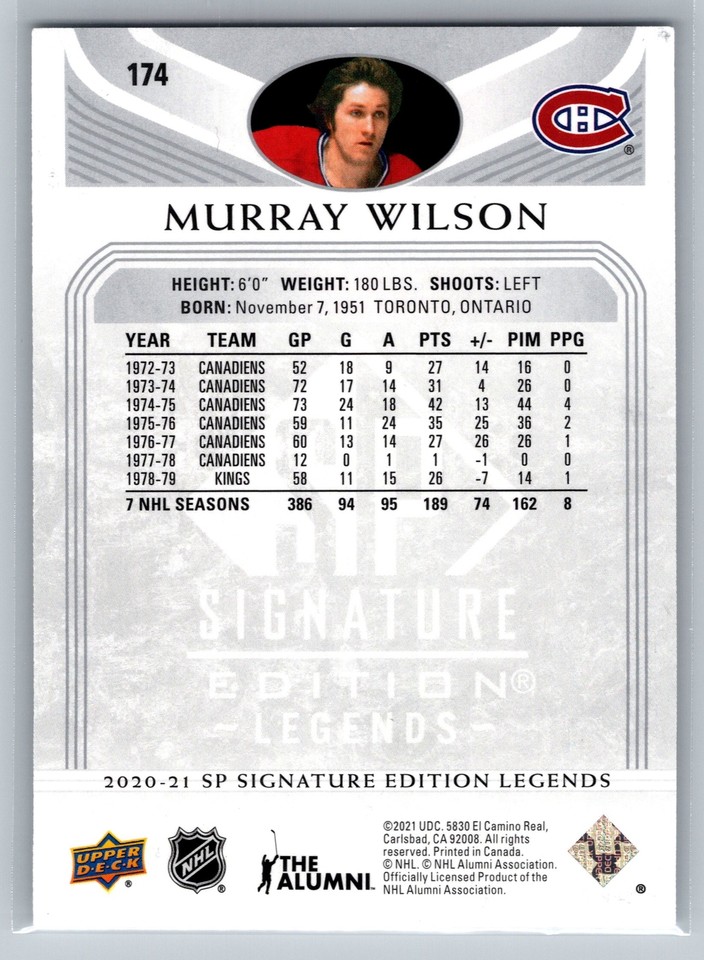 2020-21 SP Signature Edition Legends #174 Murray Wilson Montreal ...