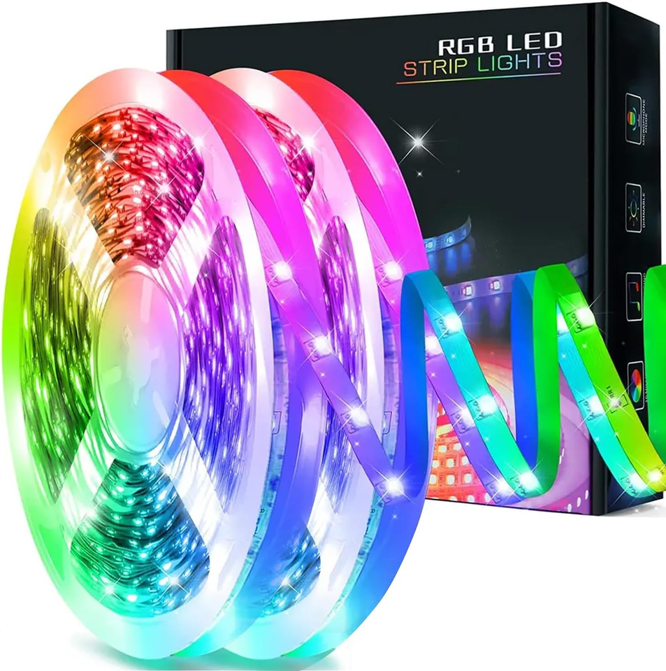 100Ft LED Strip Lights, Music Sync Bluetooth RGB Color Changing Remote ...